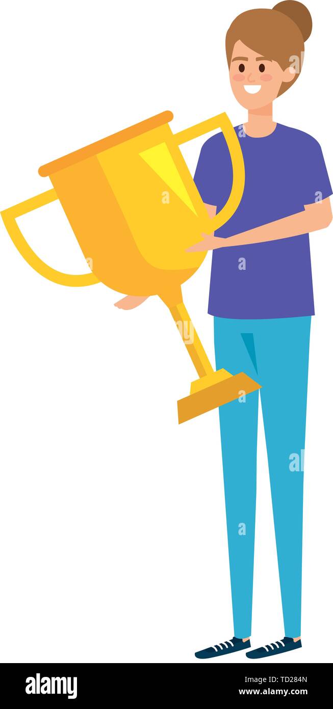 young woman lifting trophy cup award Stock Vector Image & Art - Alamy