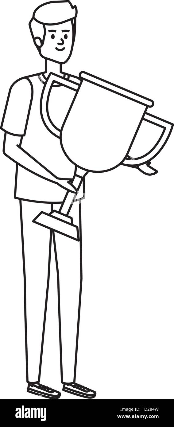 young man lifting trophy cup award Stock Vector Image & Art - Alamy