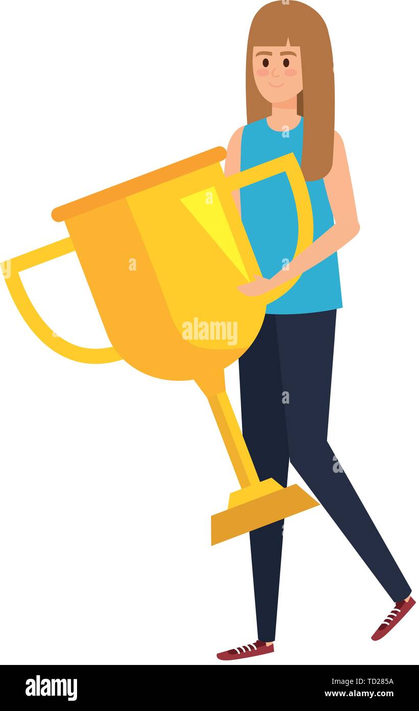 young woman lifting trophy cup award Stock Vector Image & Art - Alamy