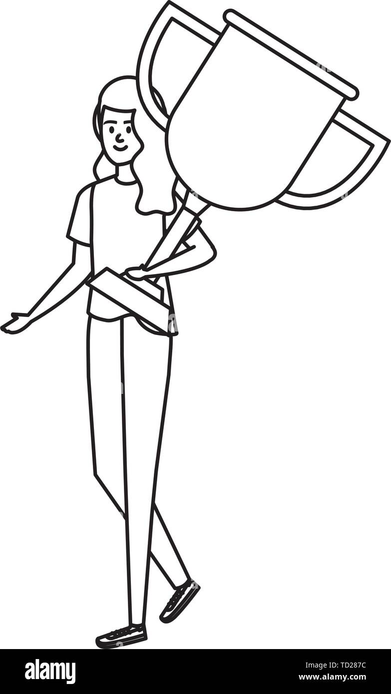 young woman lifting trophy cup award Stock Vector Image & Art - Alamy