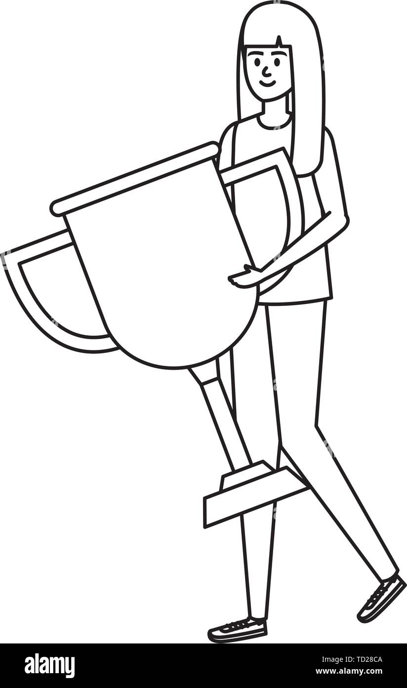 young woman lifting trophy cup award Stock Vector Image & Art - Alamy