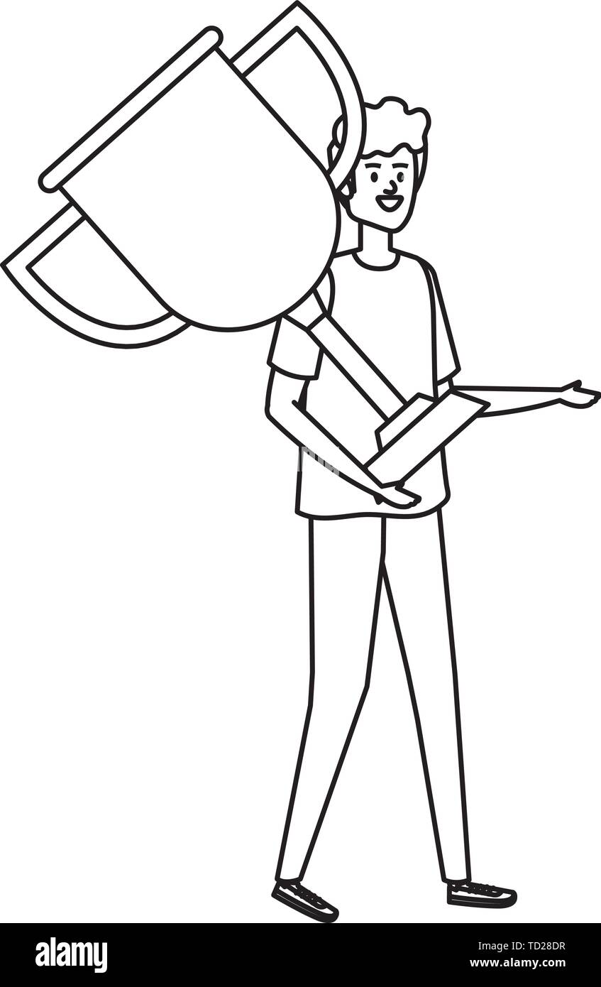 young man lifting trophy cup award Stock Vector Image & Art - Alamy