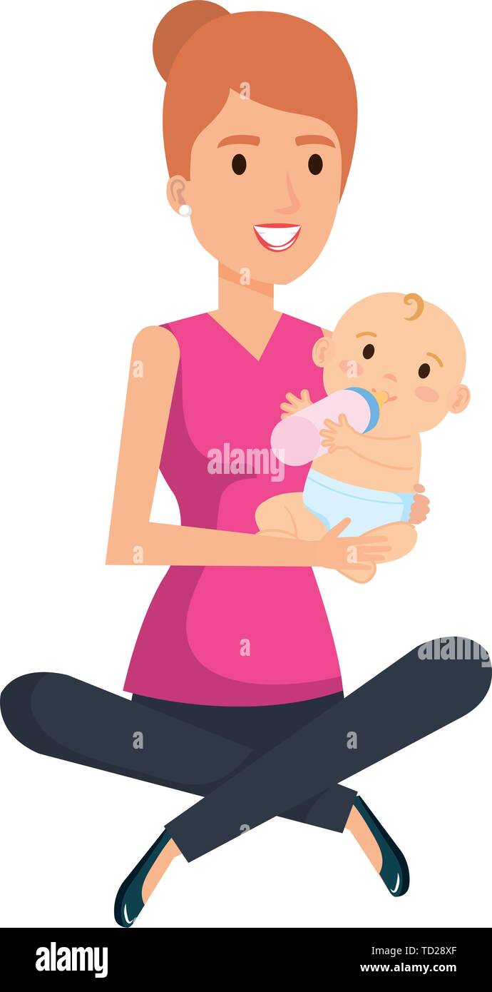 mother lifting little baby character Stock Vector Image & Art - Alamy