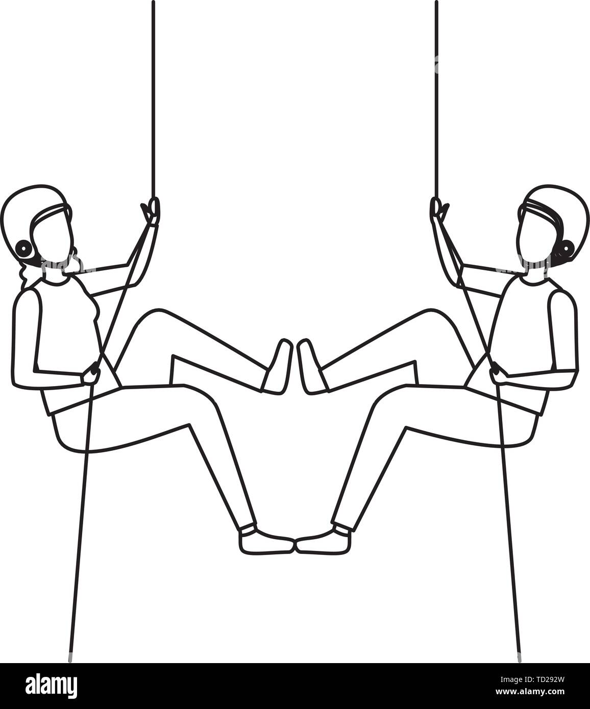 young couple climbing with ropes characters Stock Vector Image & Art ...