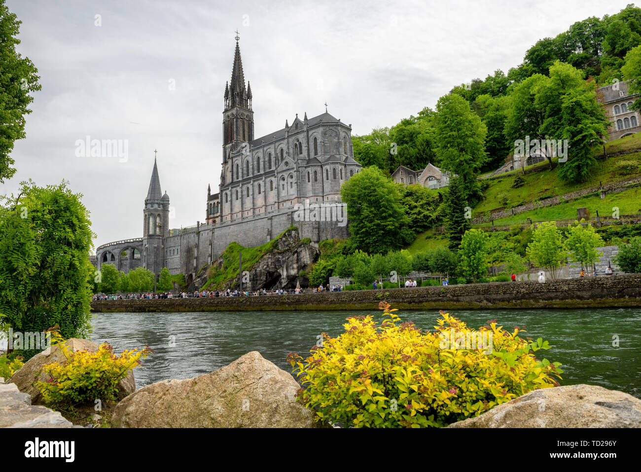 View of the basilica of Lourdes city in France Stock Photo - Alamy