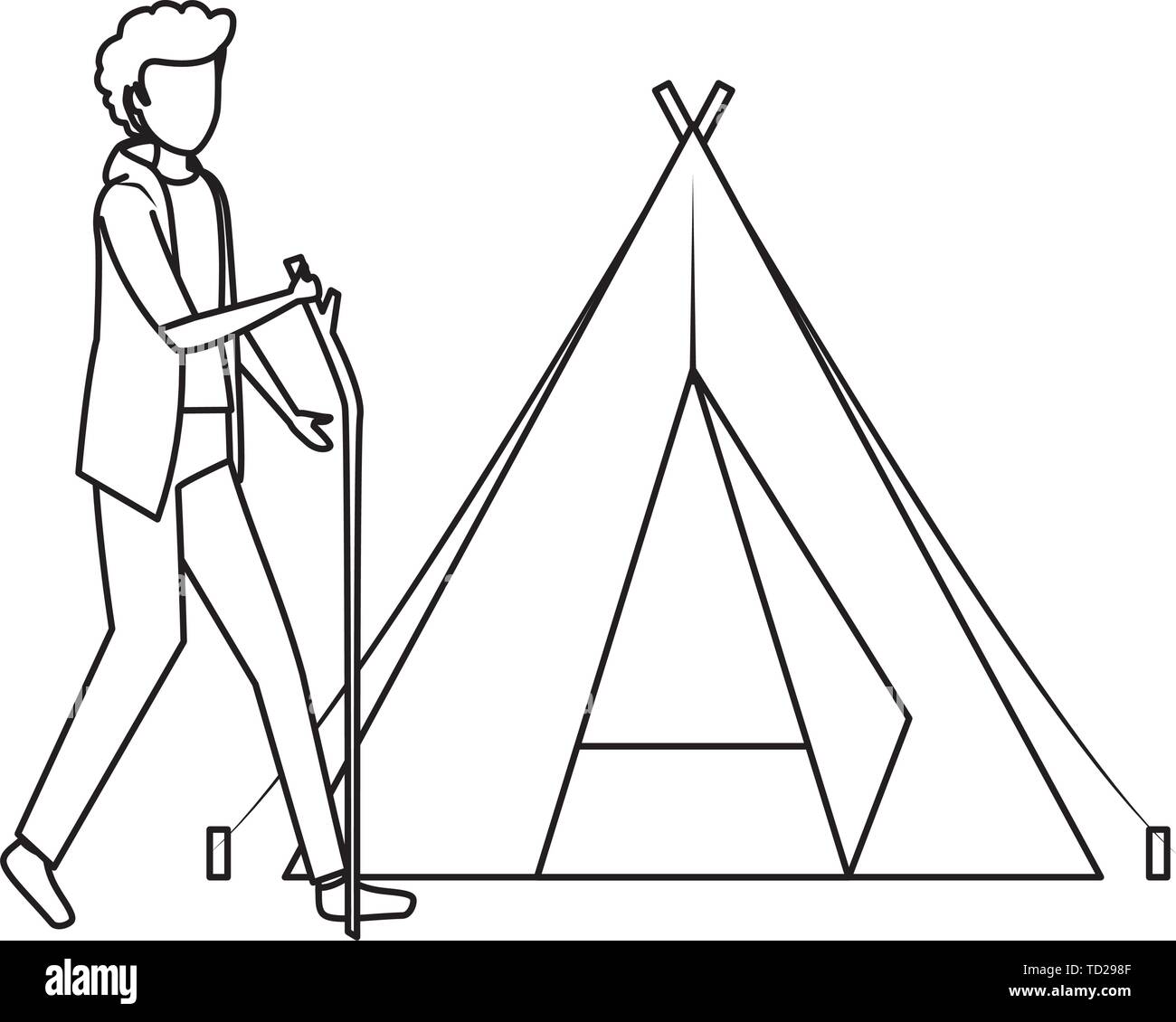 tent camping with young man walking Stock Vector Image & Art - Alamy