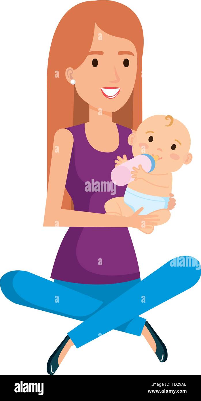 mother lifting little baby character Stock Vector Image & Art - Alamy