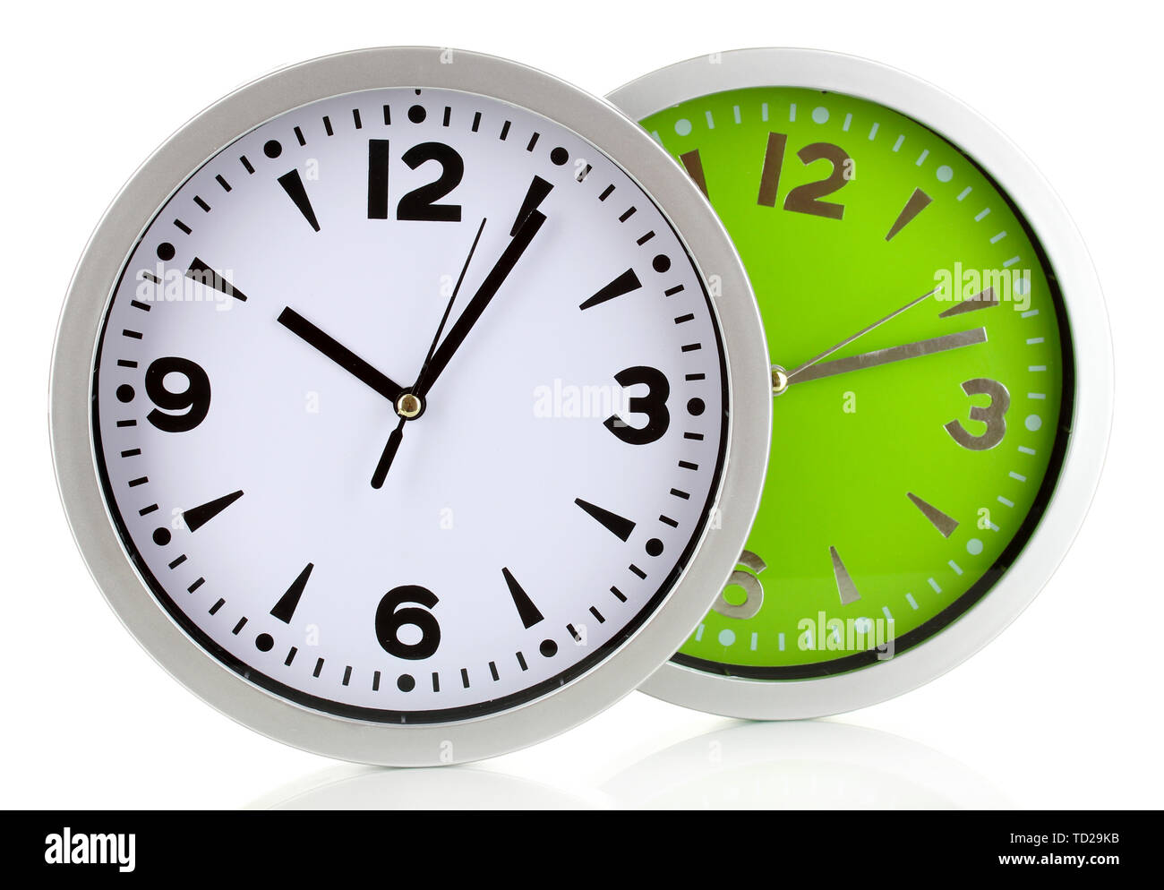 Round office clocks isolated on white Stock Photo - Alamy