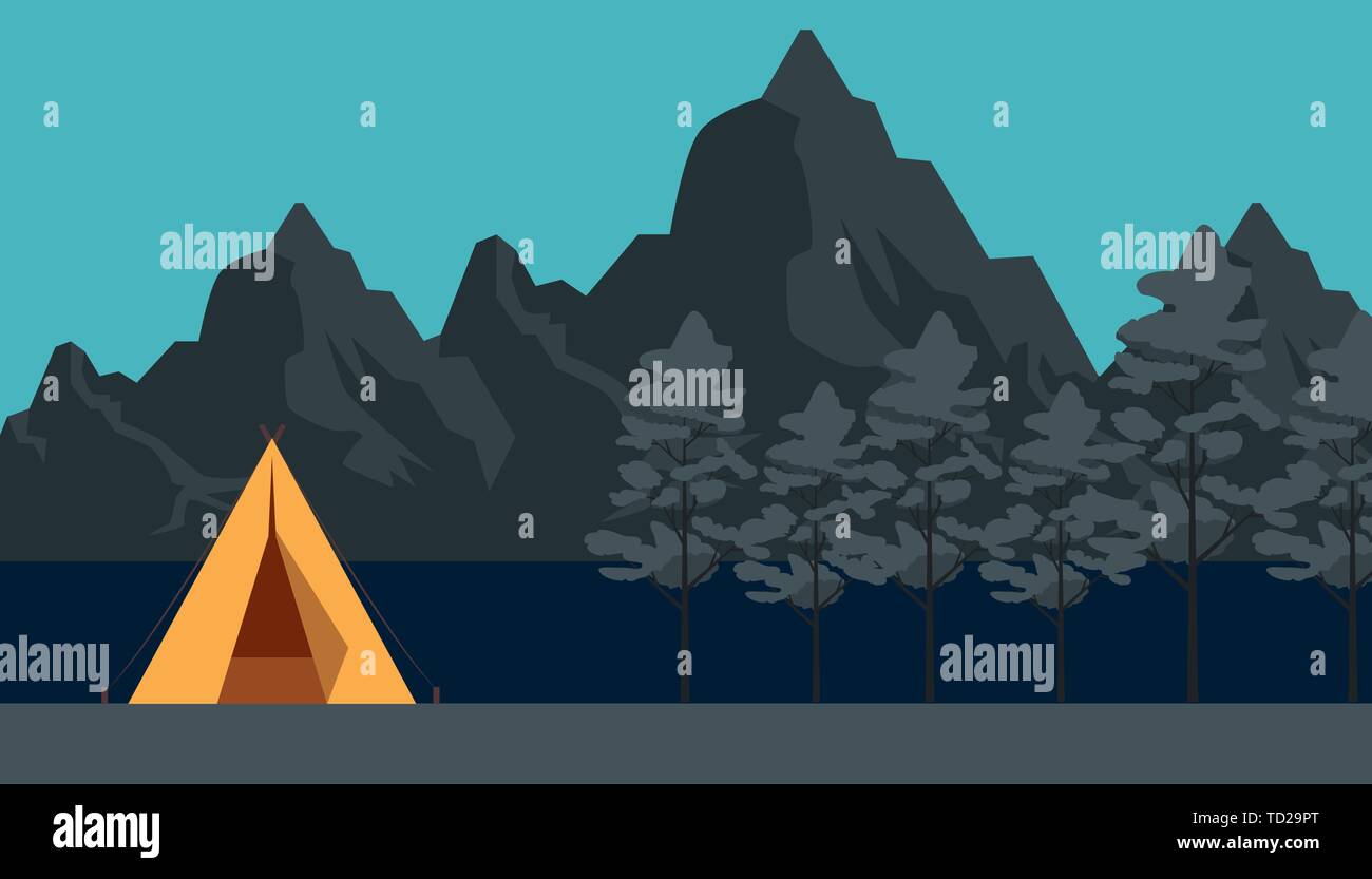 camping zone with camping tent at night scene Stock Vector Image & Art ...