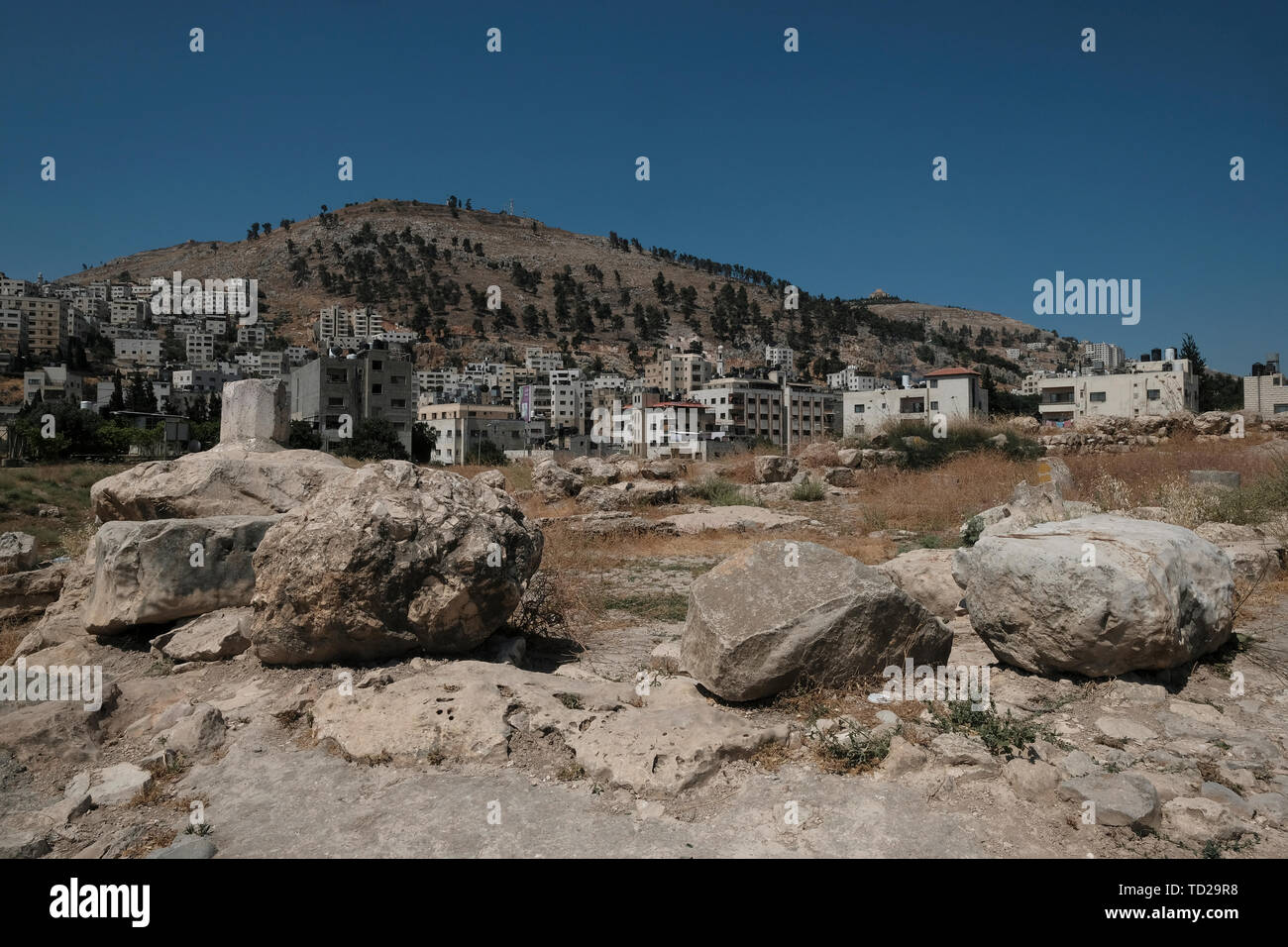 View of the Palestinian village of Ballata across remains of what is ...