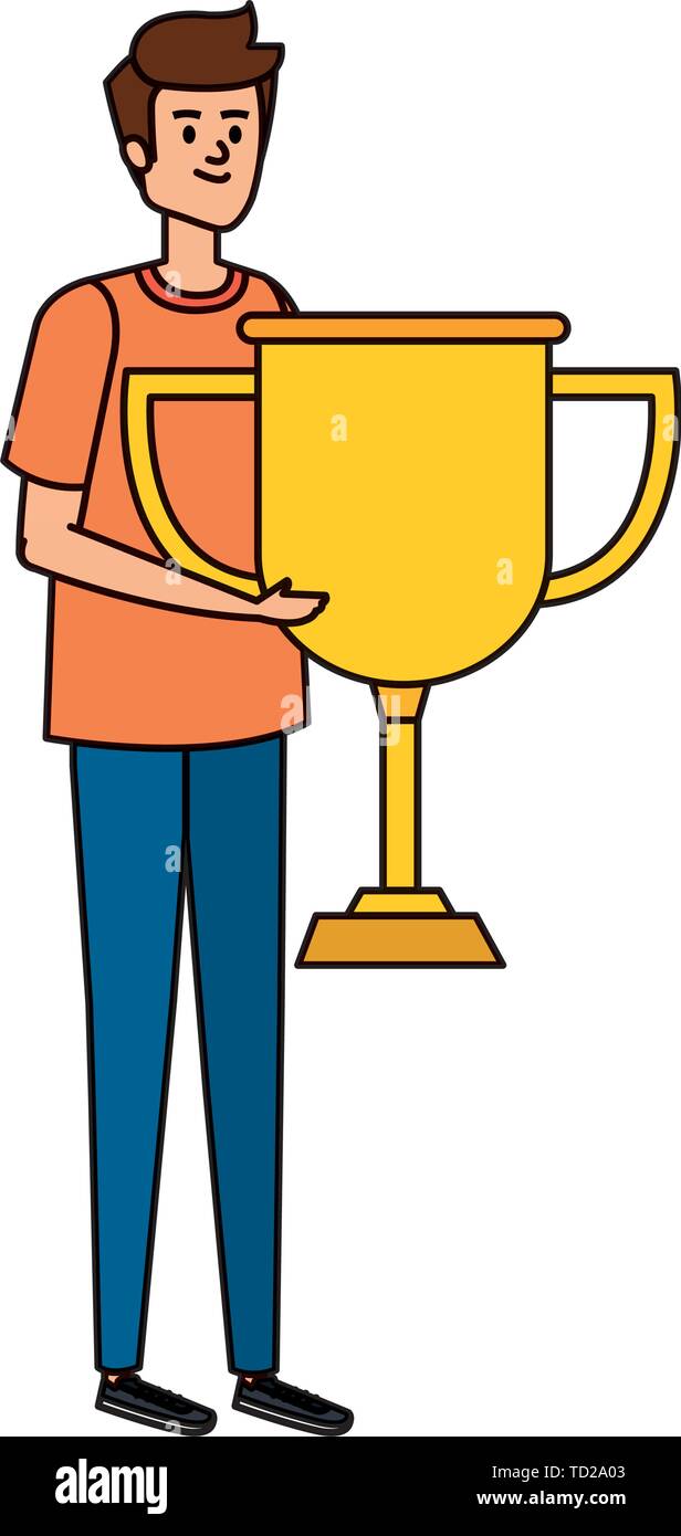 young man lifting trophy cup award Stock Vector Image & Art - Alamy
