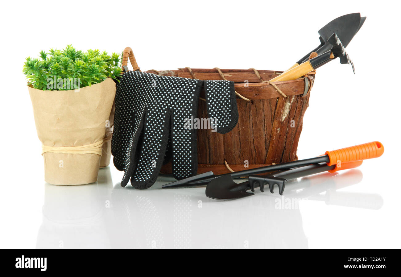 Garden tools isolated on white Stock Photo - Alamy