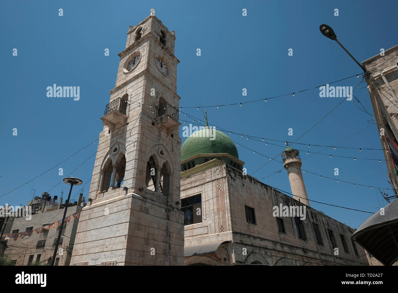 View of the Manara Clock Tower located in the middle of the central ...
