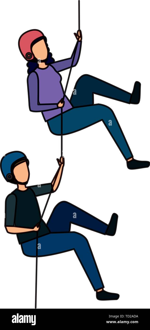 young couple climbing with ropes characters Stock Vector Image & Art ...