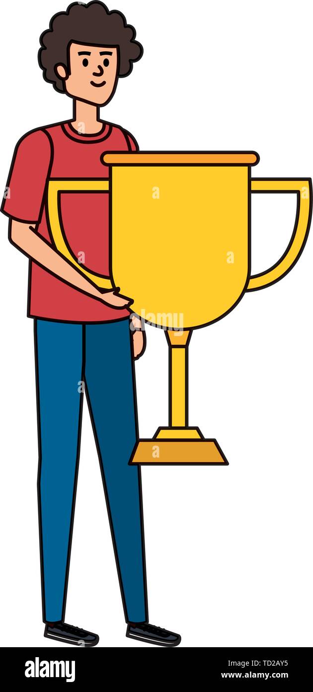 young man lifting trophy cup award Stock Vector Image & Art - Alamy