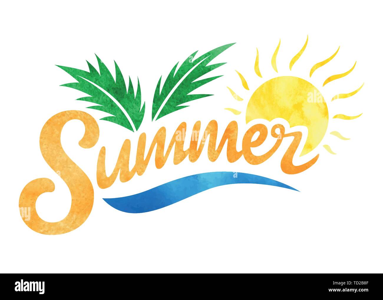Summer logo. Brush lettering composition. Isolated Watercolor on white ...
