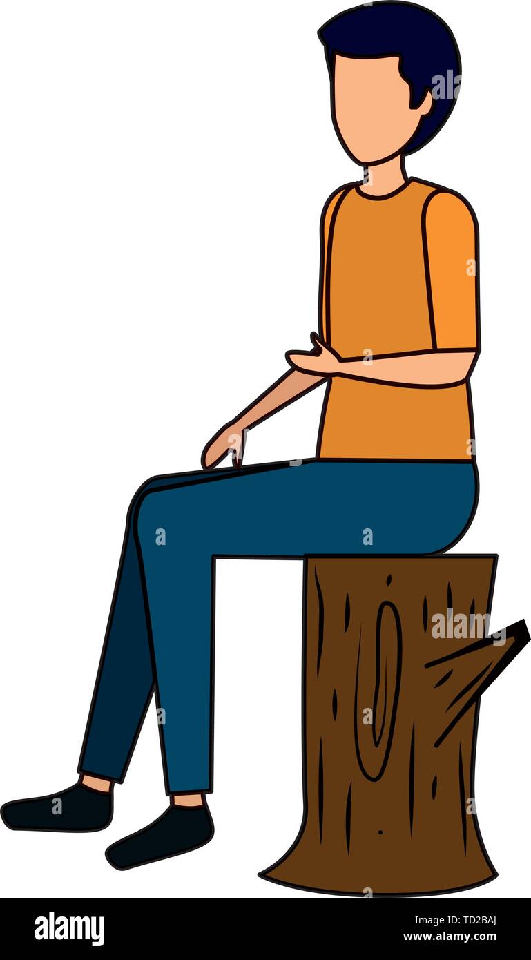 happy young man seated in tree trunk Stock Vector Image & Art - Alamy