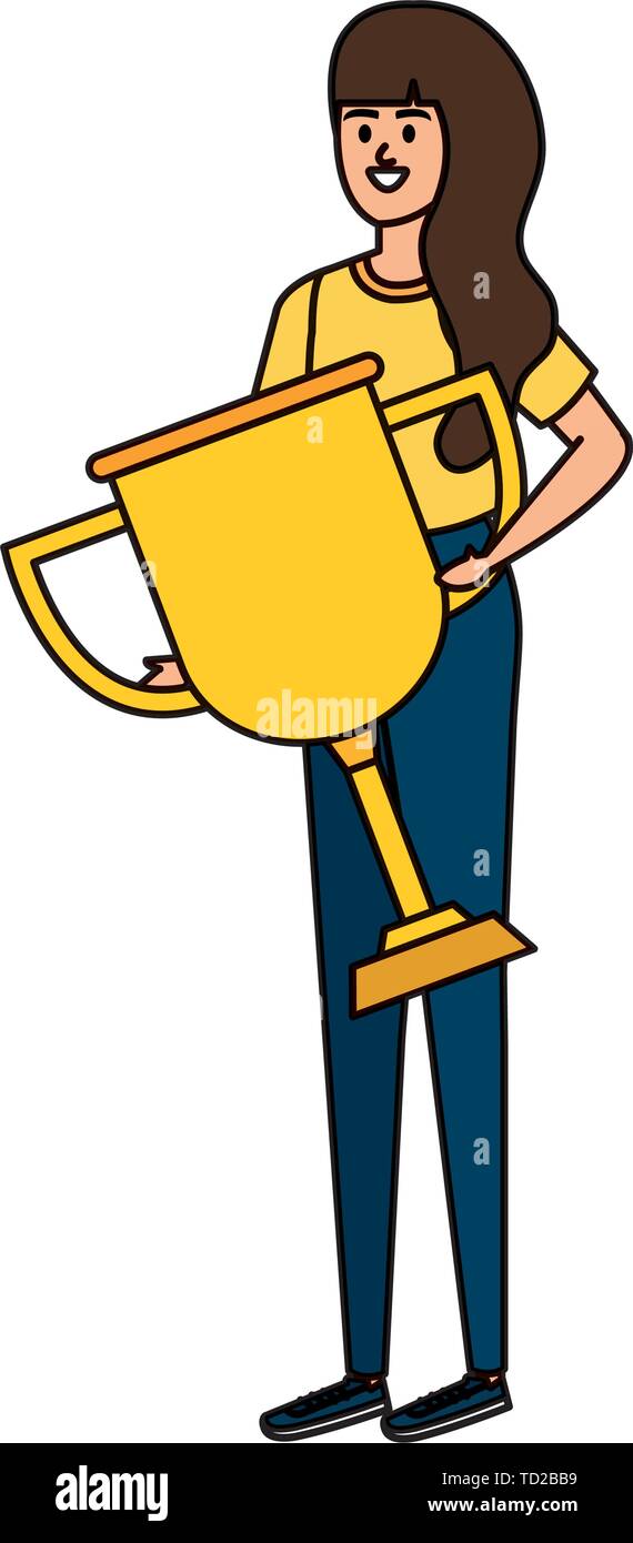 young woman lifting trophy cup award Stock Vector Image & Art - Alamy