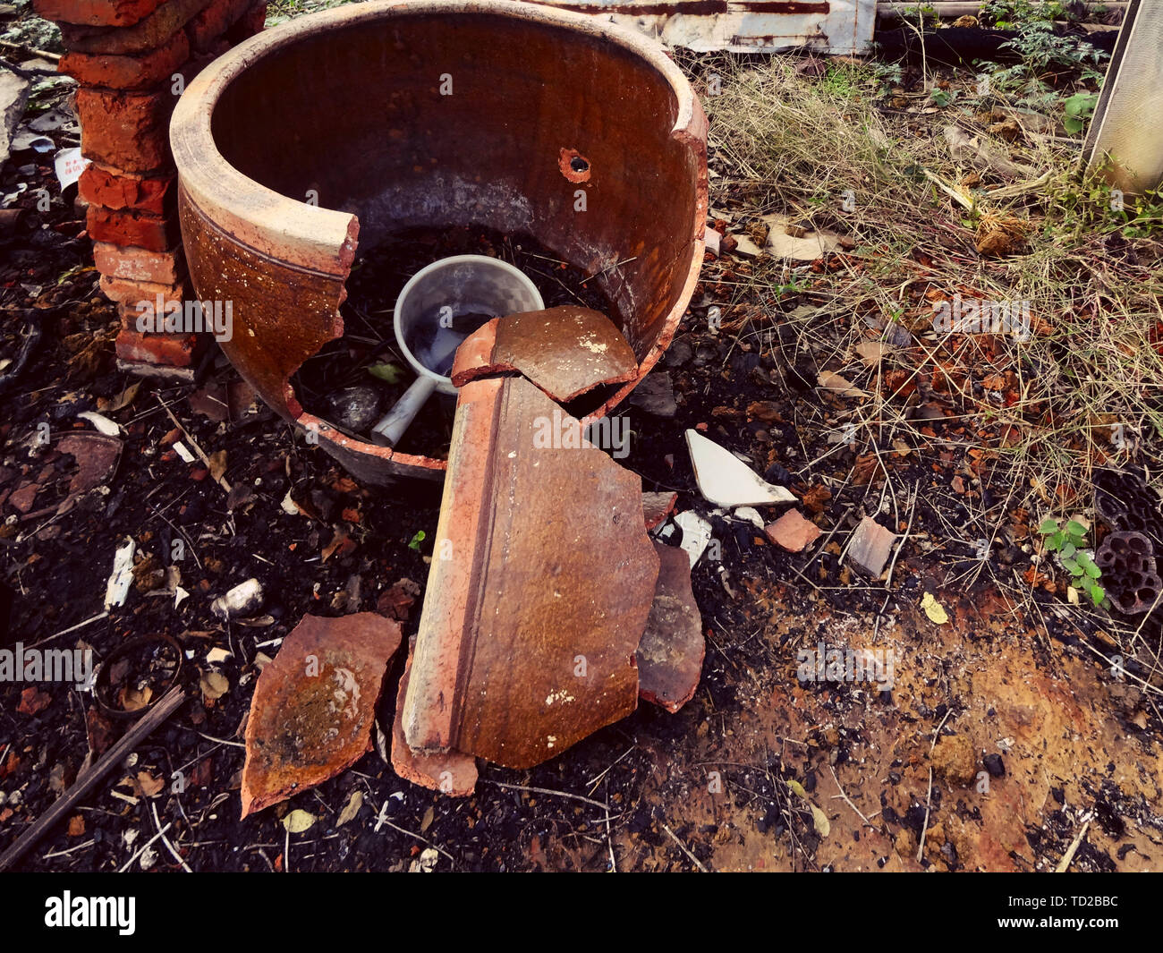 A large tank that was burned and smashed Stock Photo - Alamy