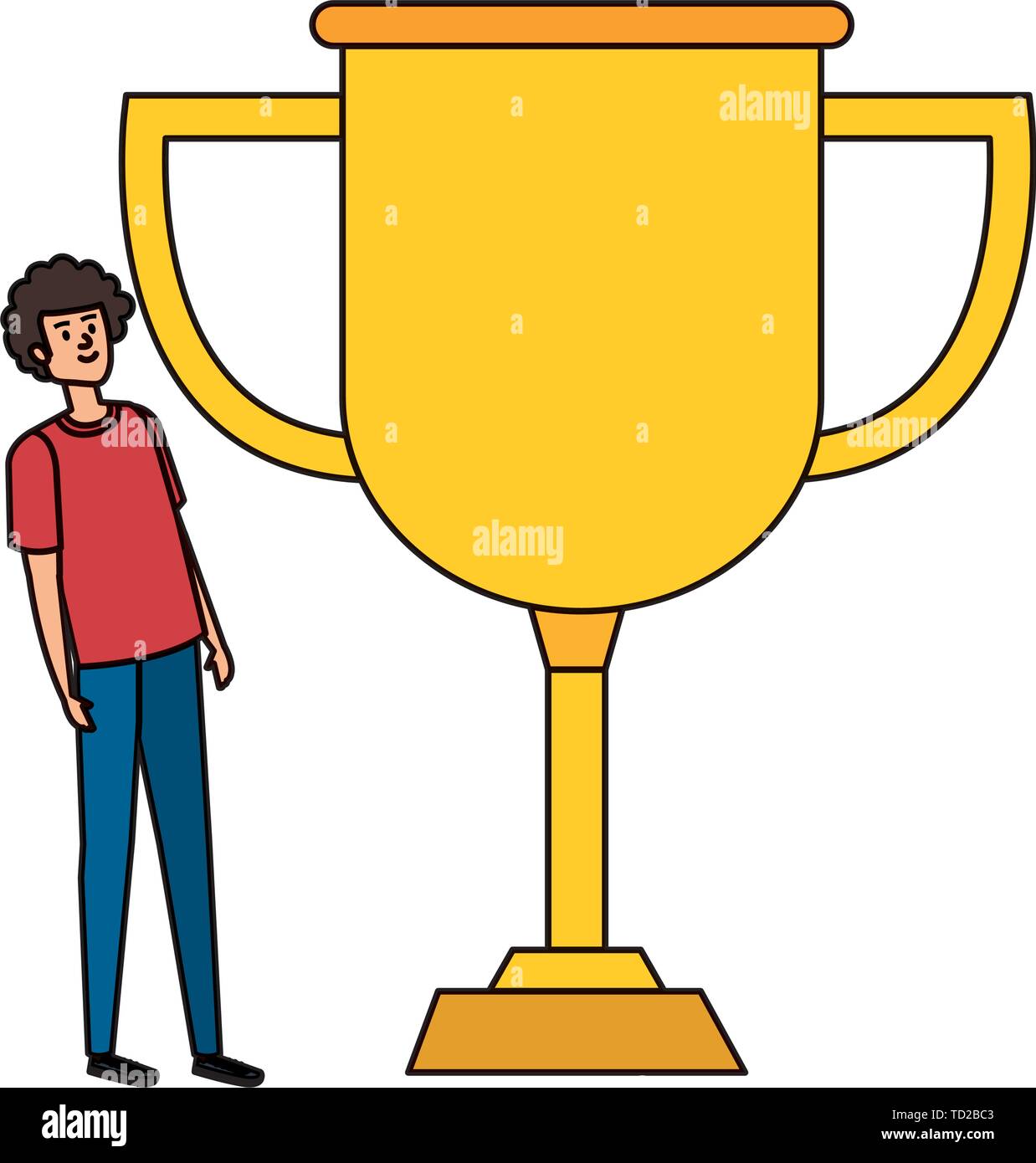 young man lifting trophy cup award Stock Vector Image & Art - Alamy