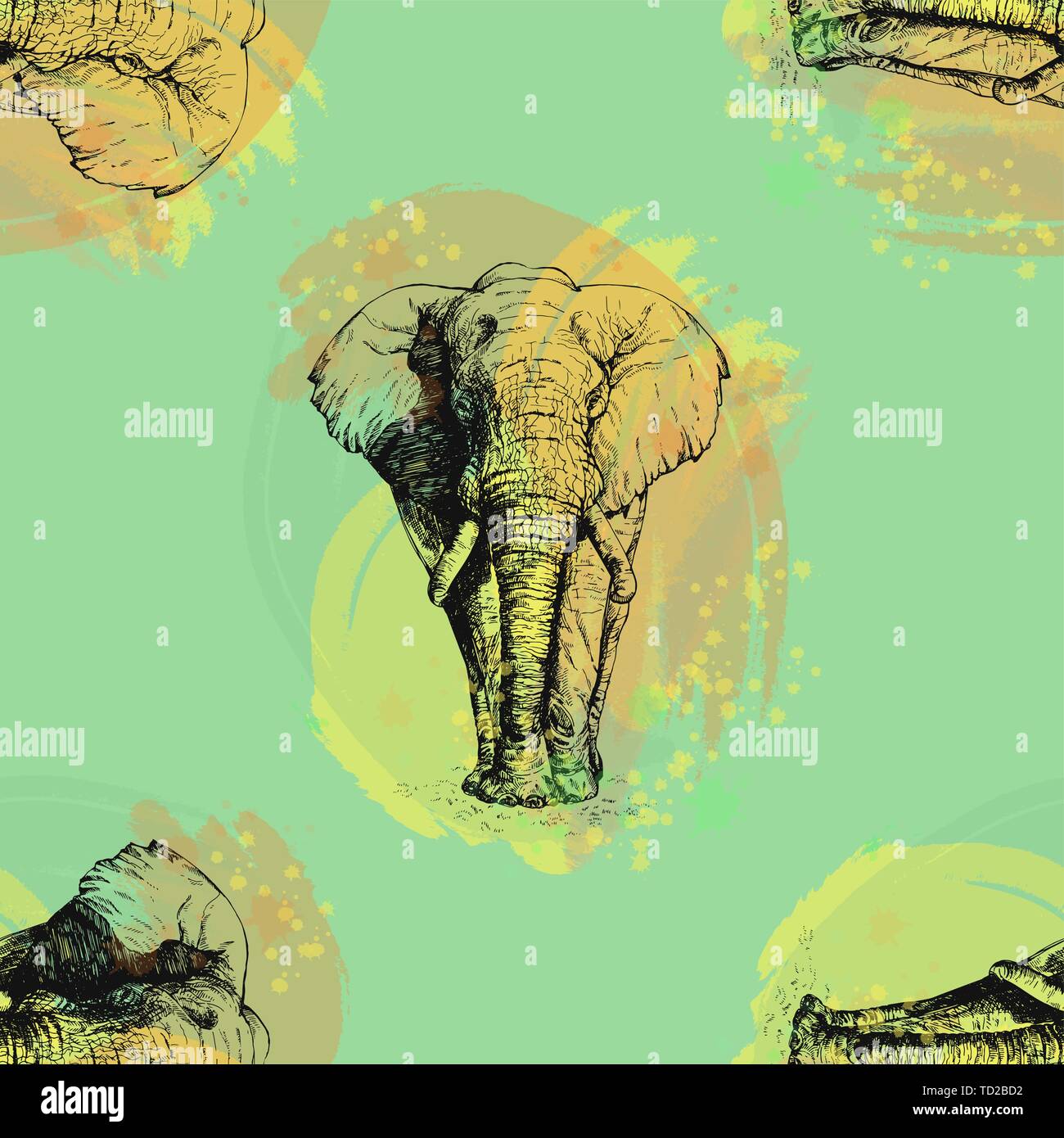 Seamless pattern of hand drawn sketch style elephant. Vector ...