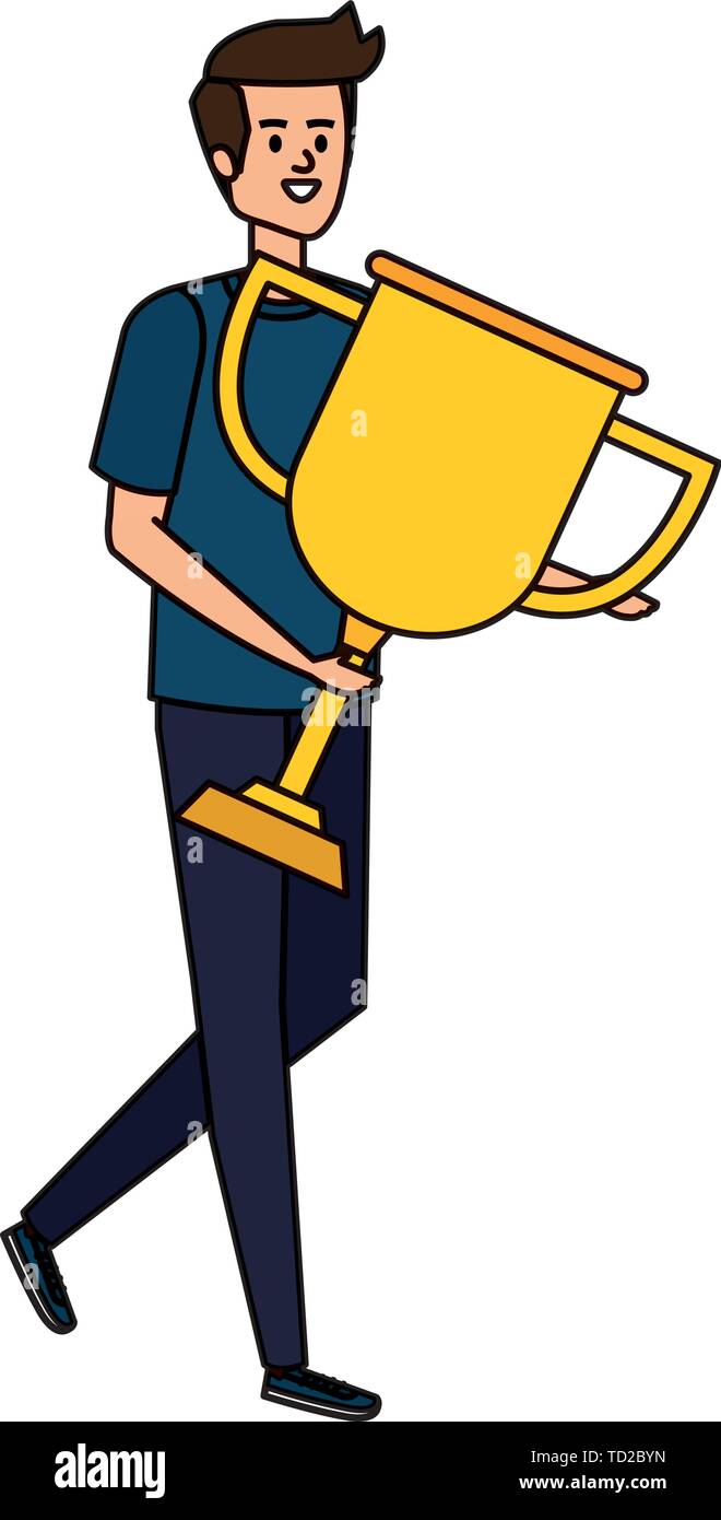 young man lifting trophy cup award Stock Vector Image & Art - Alamy