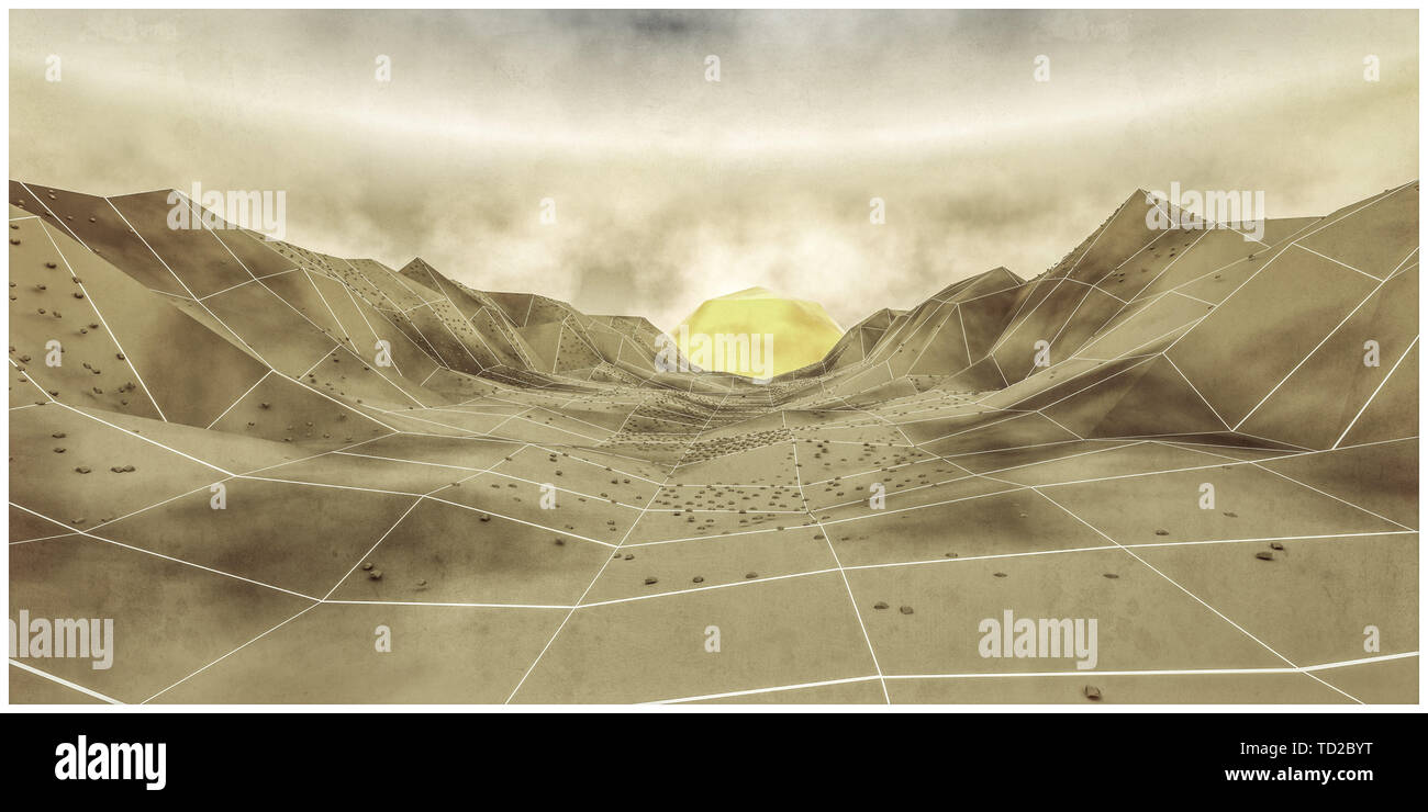 low poly valley in the sunset 3d illustration Stock Photo - Alamy
