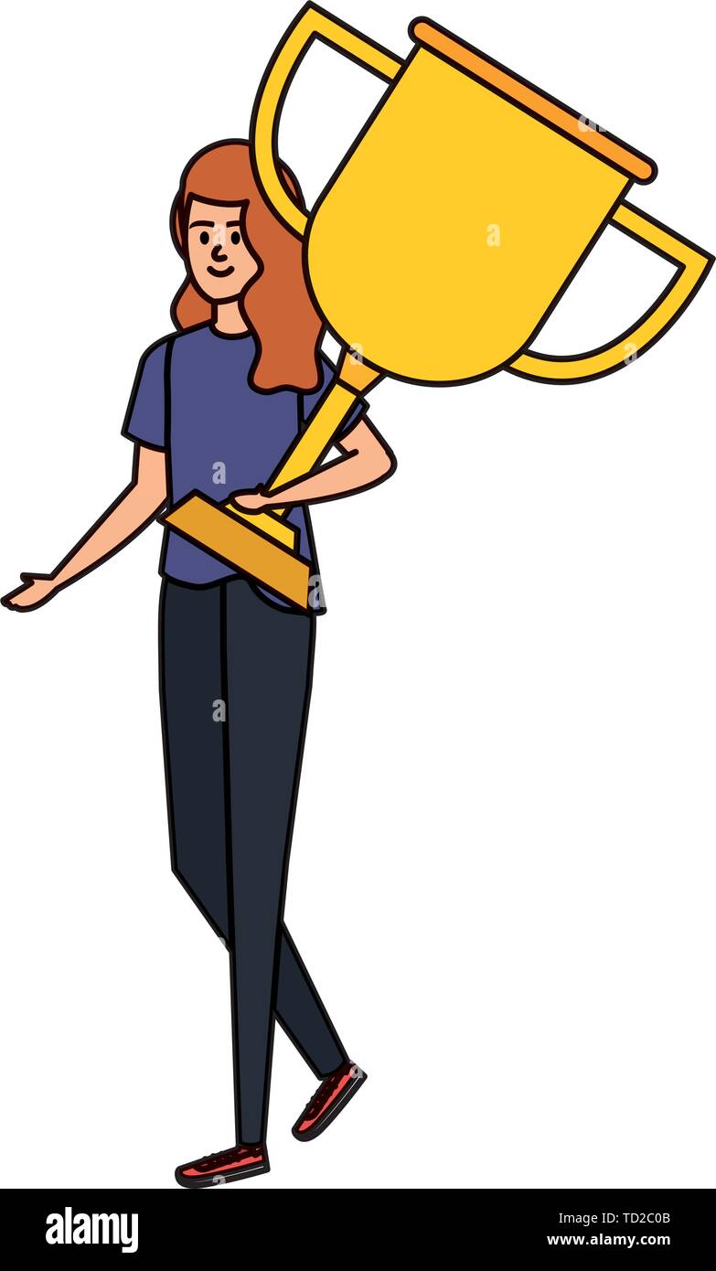 young woman lifting trophy cup award Stock Vector Image & Art - Alamy