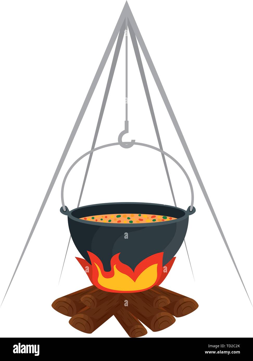 wood fire with pot cooking Stock Vector Image & Art - Alamy