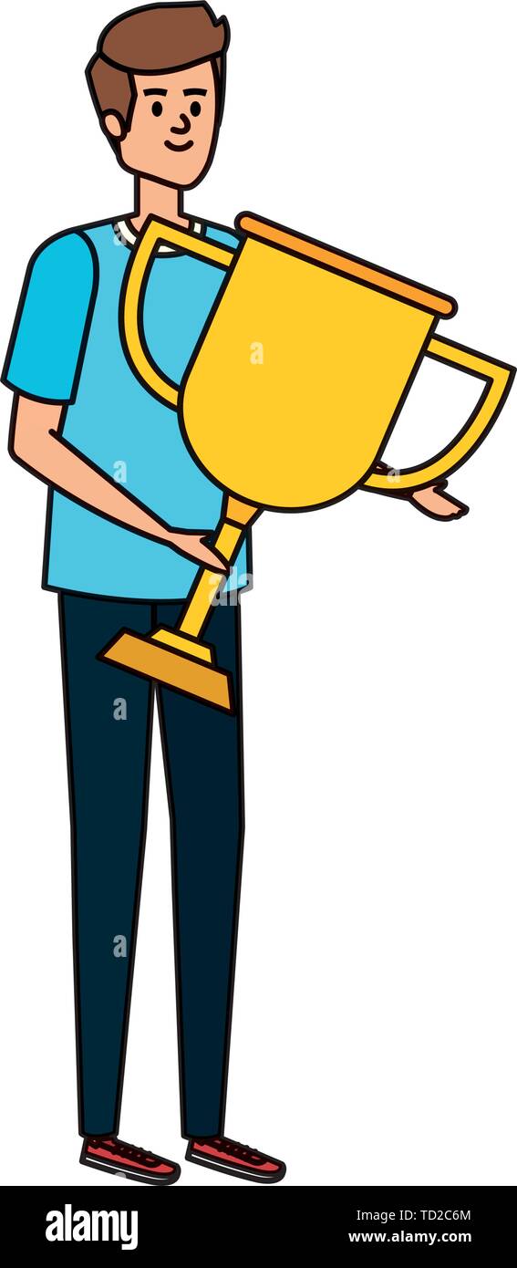 young man lifting trophy cup award Stock Vector Image & Art - Alamy