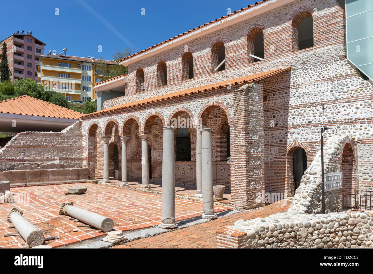 SANDANSKI, BULGARIA - APRIL 29, 2019: Ruins of Episcopal complex with ...