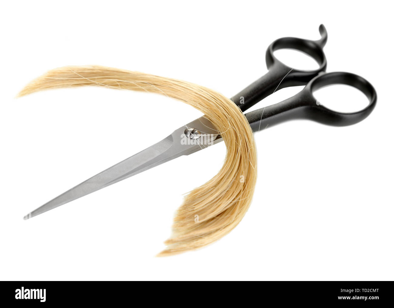 Pieces of hair cut with scissors isolated on white Stock Photo - Alamy