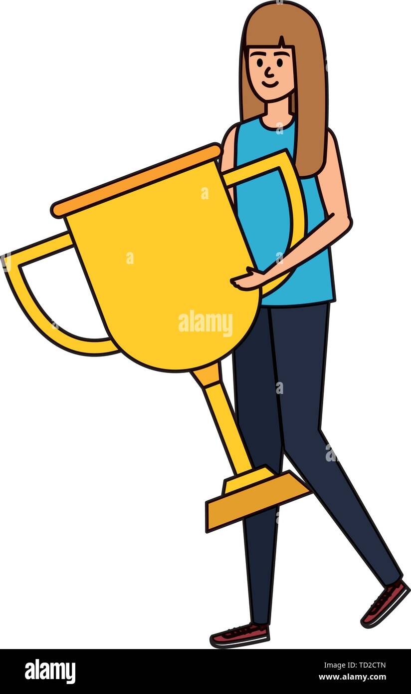 young woman lifting trophy cup award Stock Vector Image & Art - Alamy