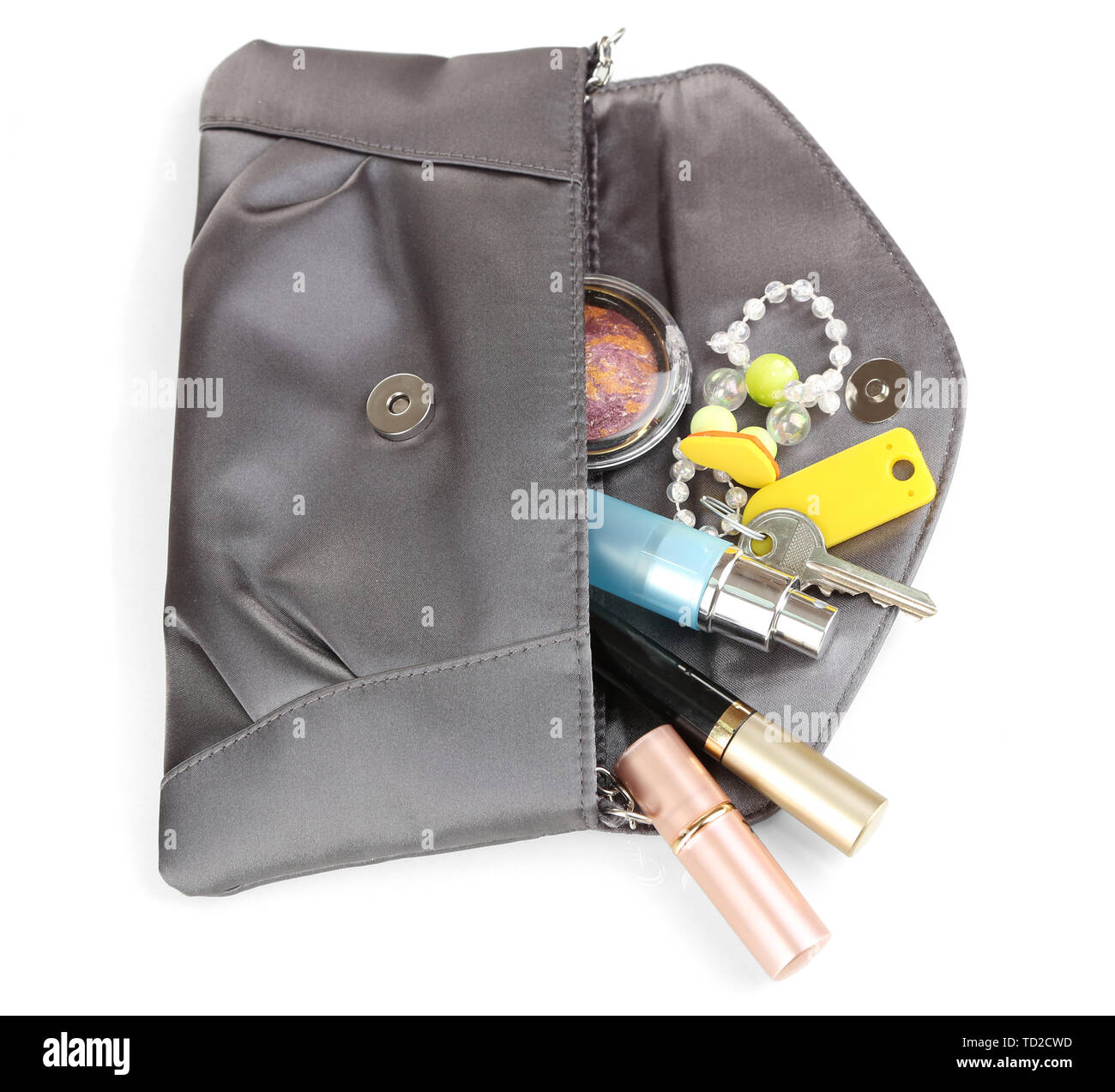 Items contained in the women's handbag isolated on white Stock Photo ...