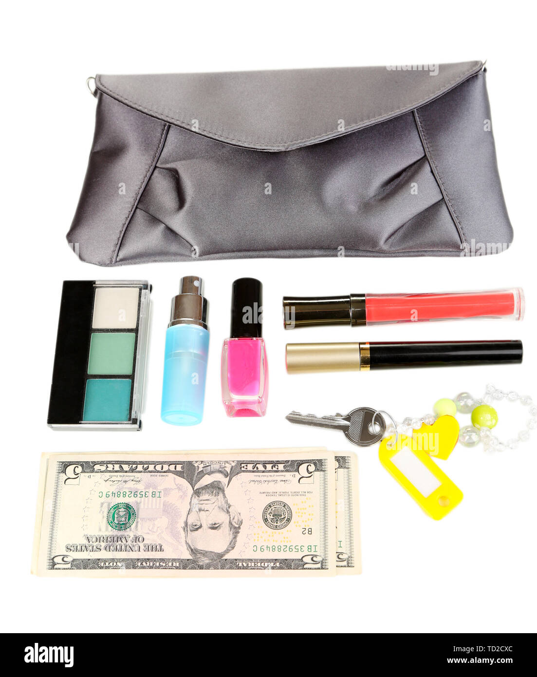 Items contained in the women's handbag isolated on white Stock Photo ...