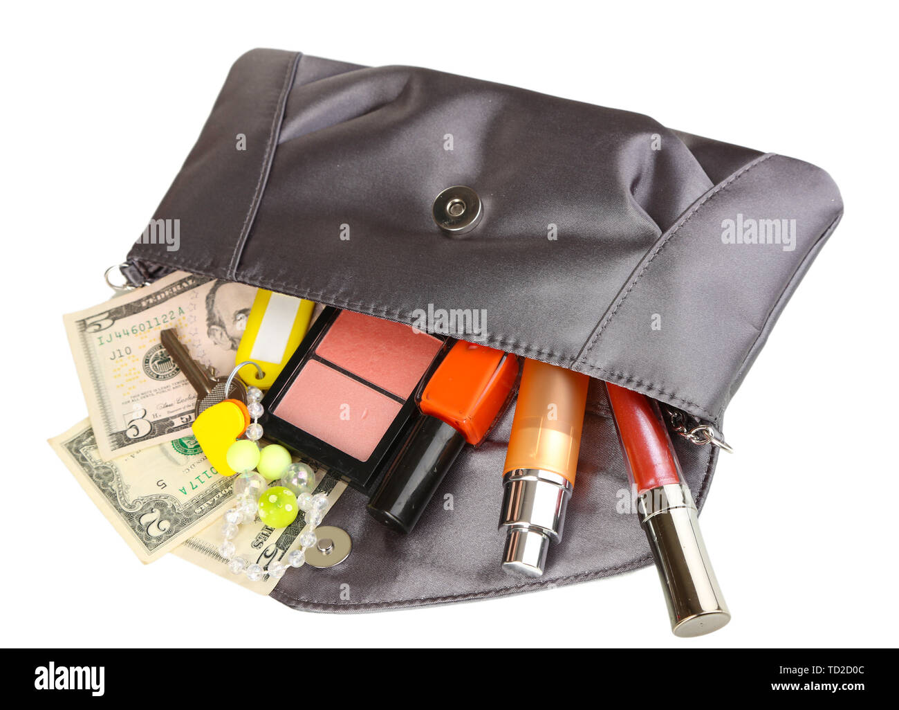 Items contained in the women's handbag isolated on white Stock Photo ...