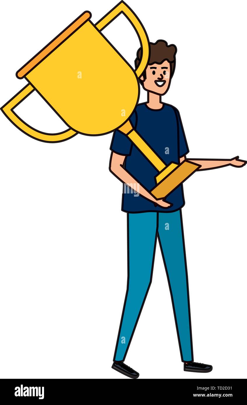 young man lifting trophy cup award Stock Vector Image & Art - Alamy