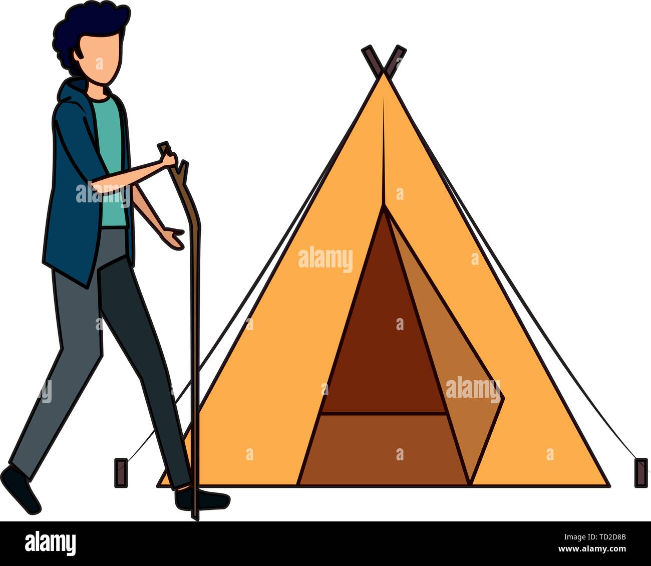 tent camping with young man walking Stock Vector Image & Art - Alamy