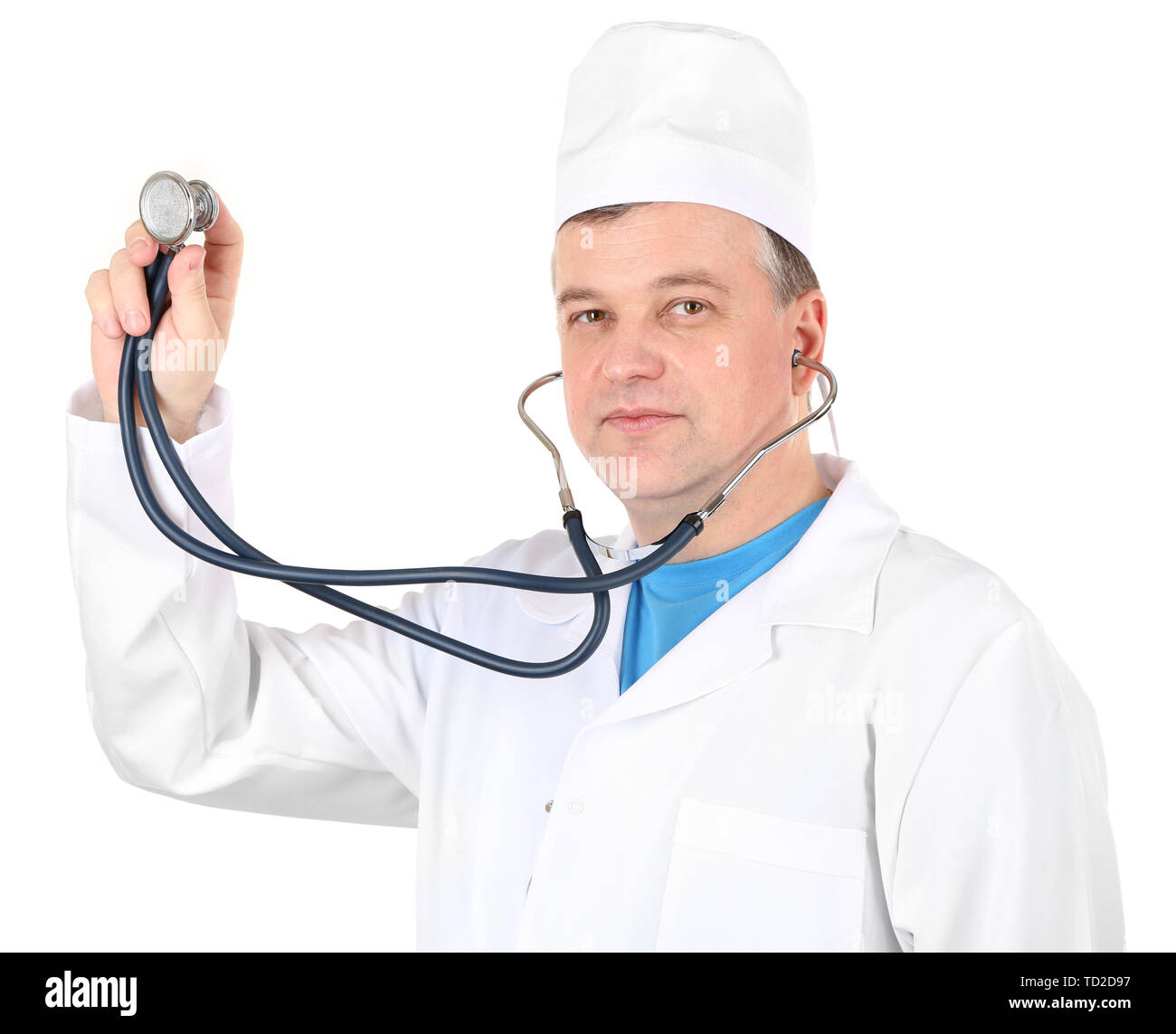 Medical doctor with stethoscope isolated on white Stock Photo - Alamy