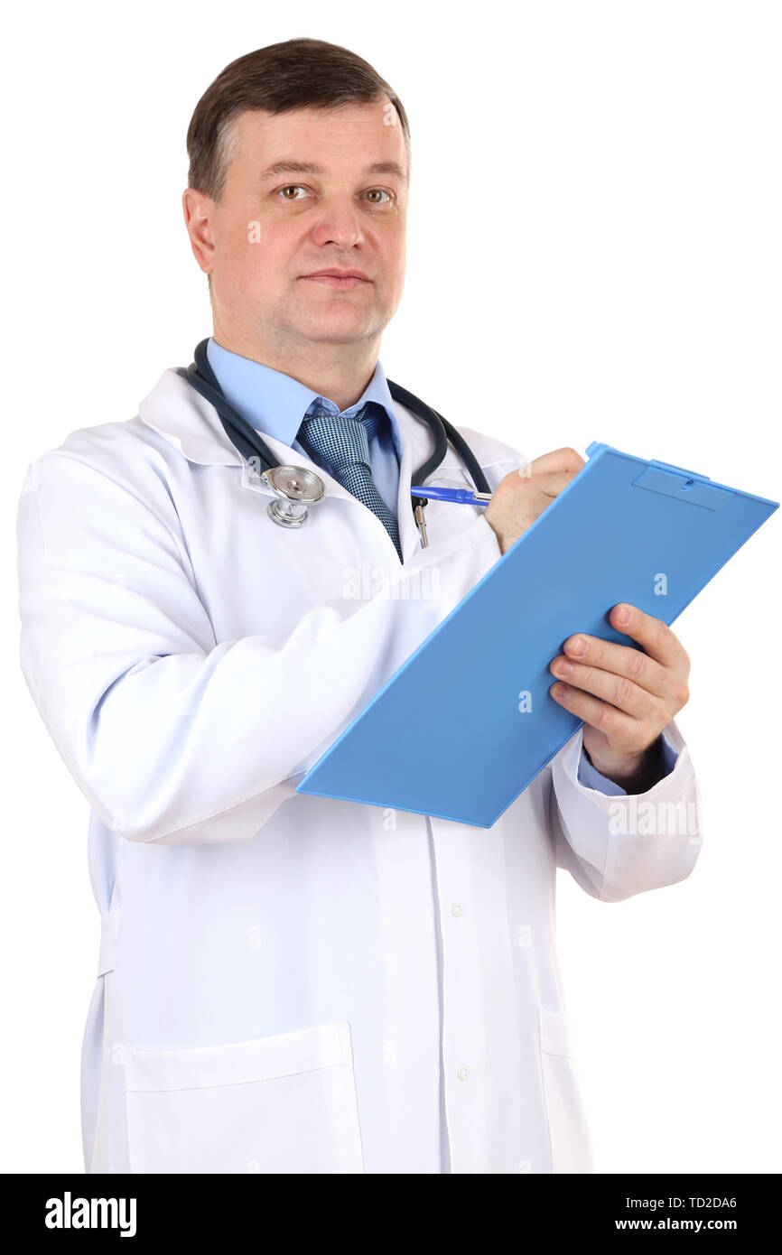 Medical doctor with stethoscope and clipboard isolated on white Stock ... Medical doctor with stethoscope and clipboard isolated on white Stock ...