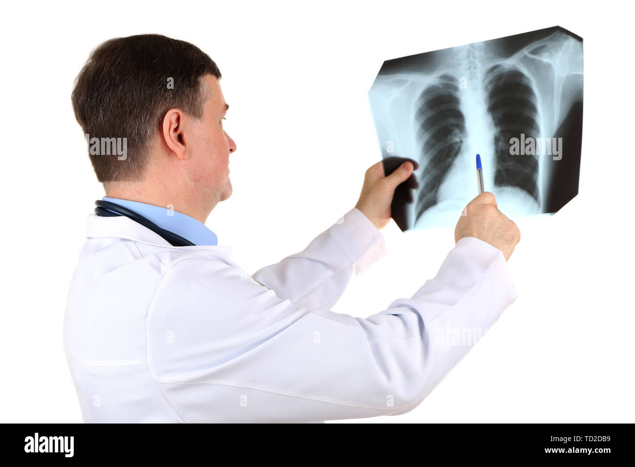 Medical doctor analysing x-ray image isolated on white Stock Photo - Alamy