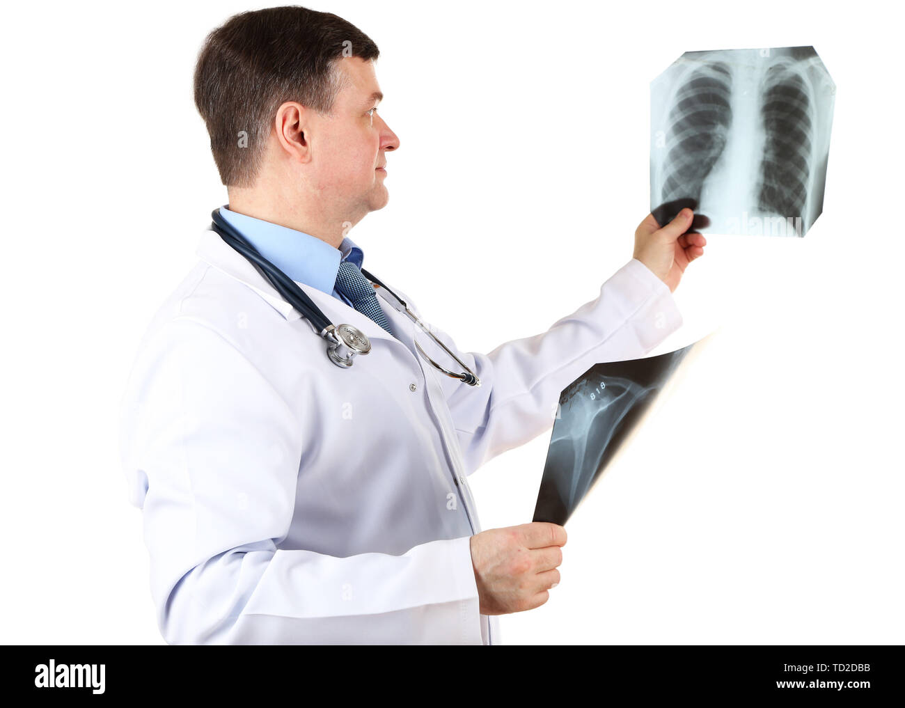 Medical doctor analysing x-ray image isolated on white Stock Photo - Alamy