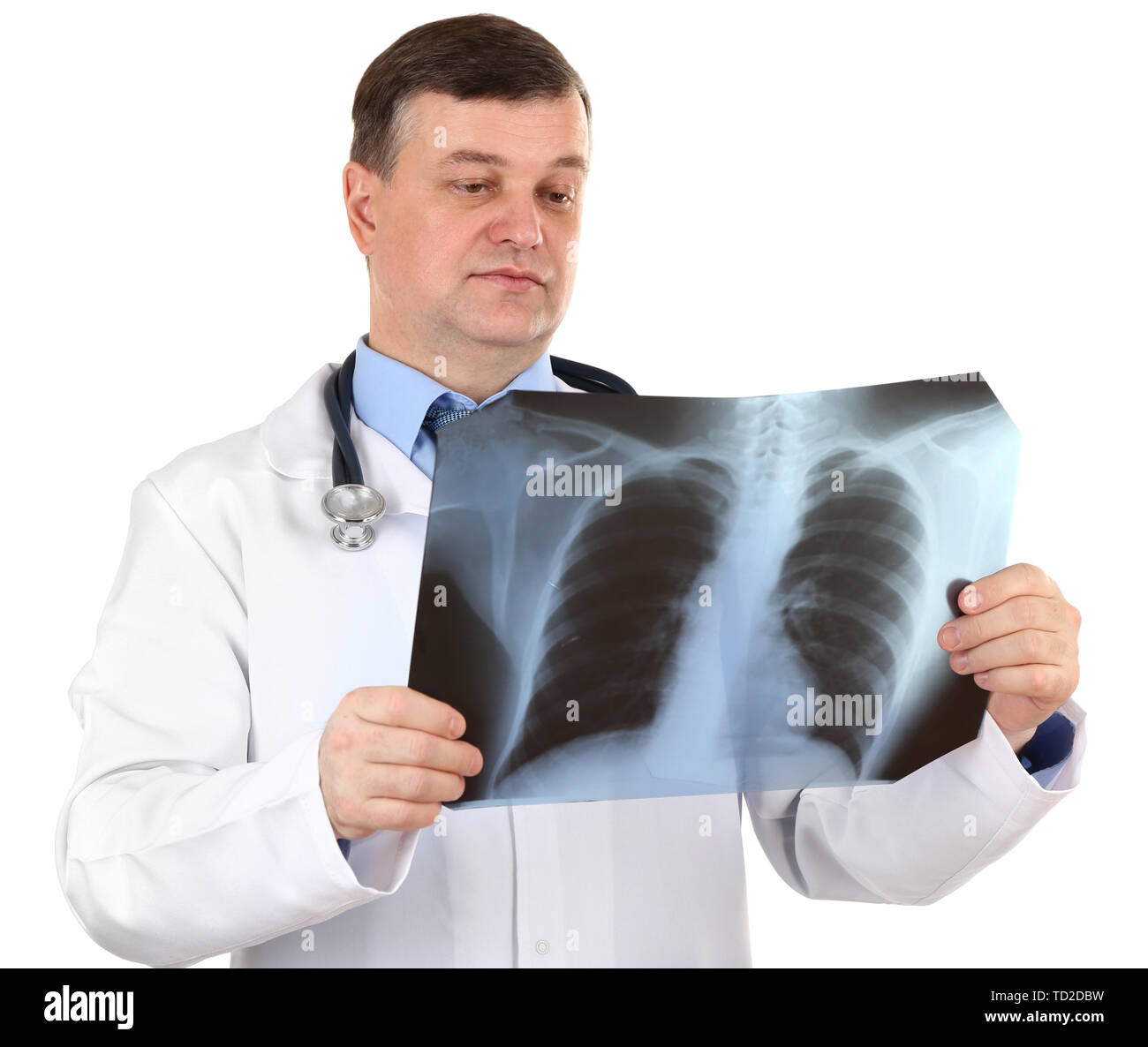 Medical doctor analysing x-ray image isolated on white Stock Photo - Alamy