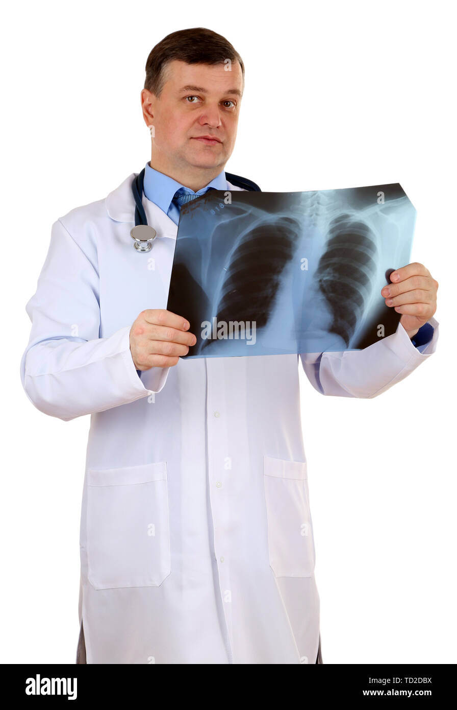 Medical doctor analysing x-ray image isolated on white Stock Photo - Alamy