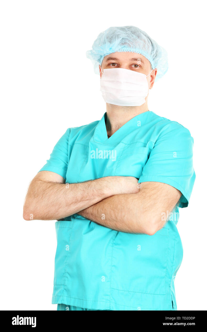 Medical doctor wearing mask isolated on white Stock Photo - Alamy