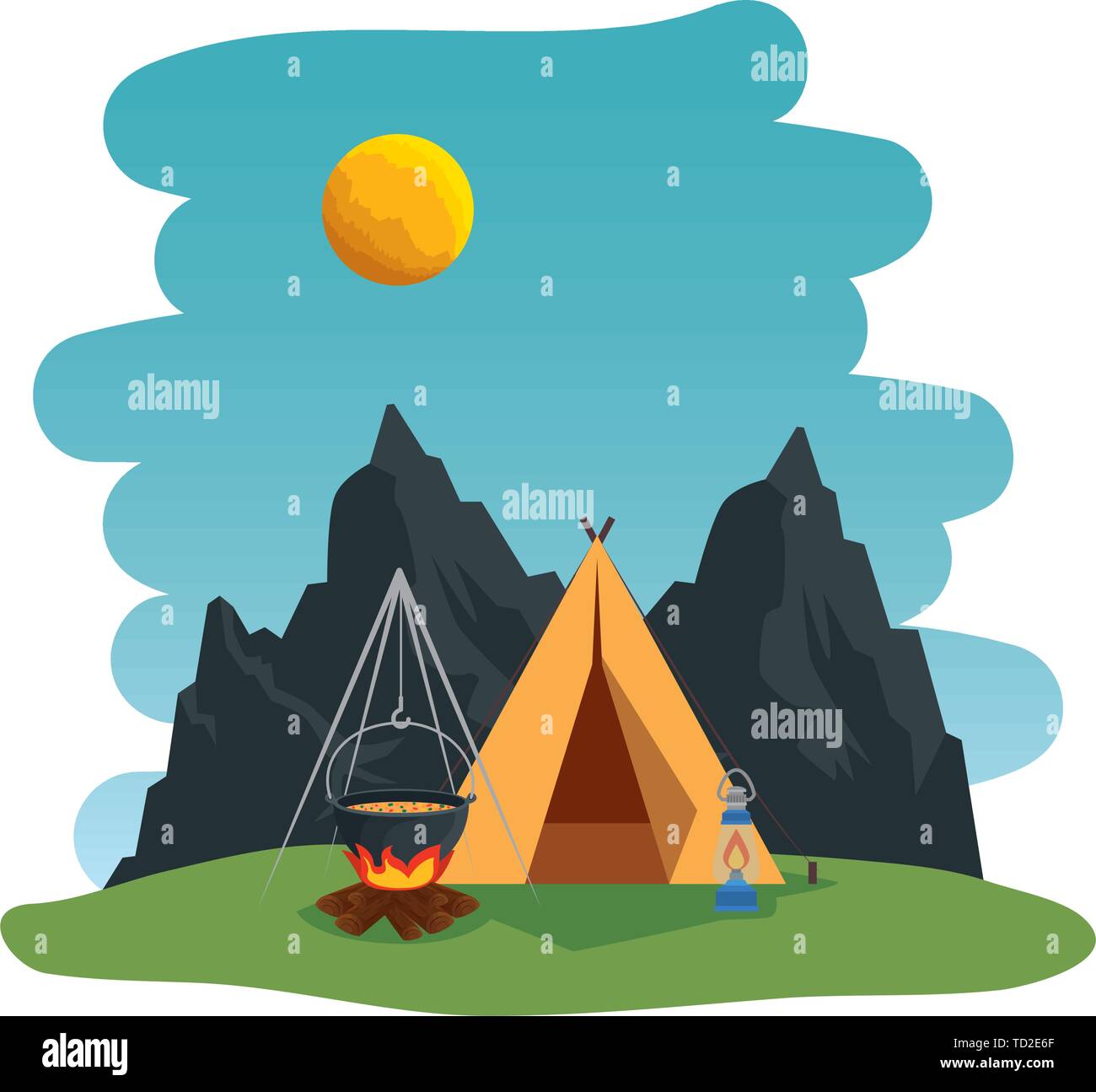 camping zone with camping tent and campfire scene Stock Vector Image ...