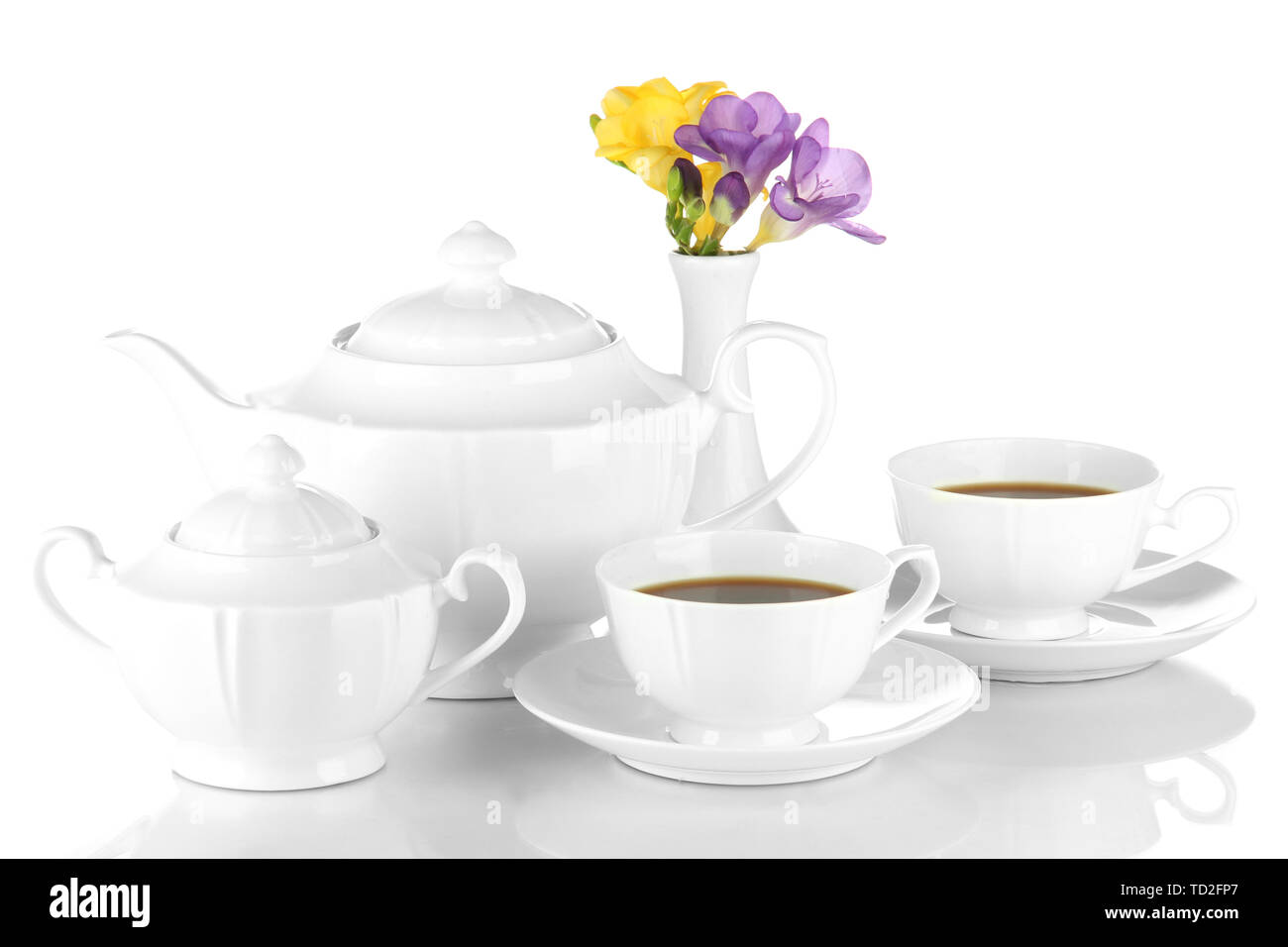 Beautiful tea service, isolated on white Stock Photo - Alamy