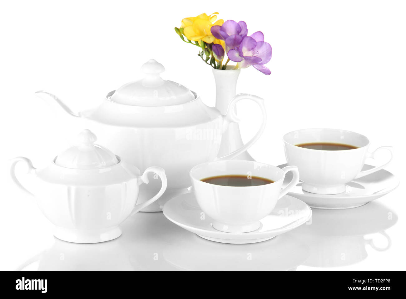 Beautiful tea service, isolated on white Stock Photo - Alamy