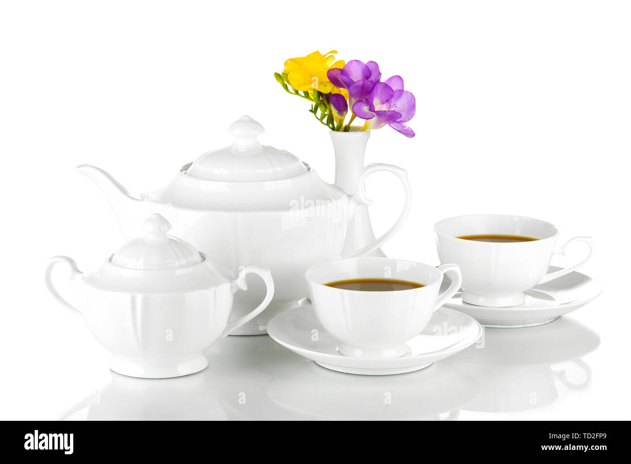 Beautiful tea service, isolated on white Stock Photo - Alamy