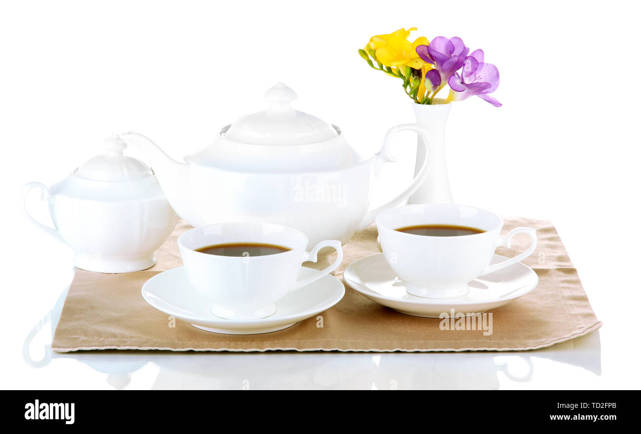 Beautiful tea service, isolated on white Stock Photo - Alamy